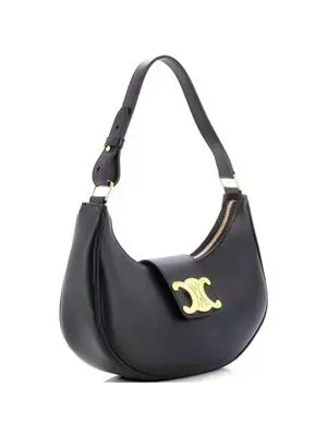 Celine Ava Triomphe Leather Shoulder Bag - Black