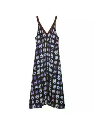 Prada Floral-print Marocain V-neck Sleeveless Midi Dress - Brown