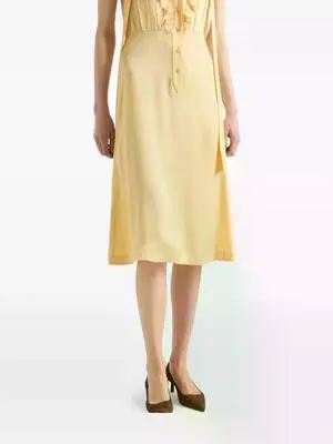 Prada Satin Crepe Dress With Ruffle Detail And Scarf Neck - Yellow