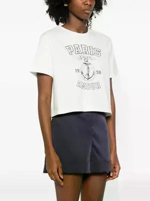 Maje Graphic Print Cropped T-shirt