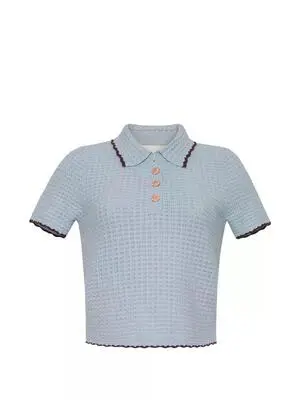 Cara Cara Melody Tipped Knitted Polo Top - Blue