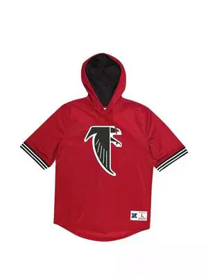 Mitchell & Ness Short Sleeve Hoodie With Striped Trim - Red