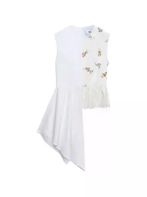 MSGM Asymmetrical Floral Print & Striped Panel Top