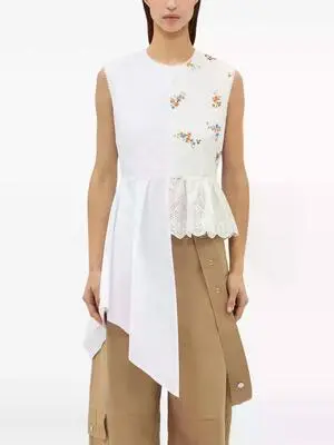 MSGM Asymmetrical Floral Print & Striped Panel Top
