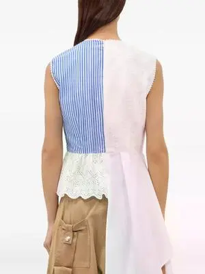 MSGM Asymmetrical Floral Print & Striped Panel Top
