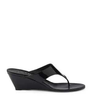 Prada Patent Leather Wedge Thong Sandals - Black