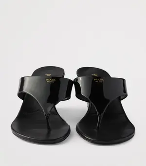 Prada Patent Leather Wedge Thong Sandals - Black