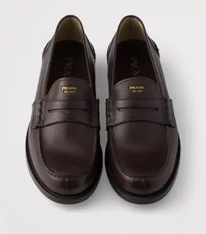 Prada Leather Loafers With Penny Slot Detail