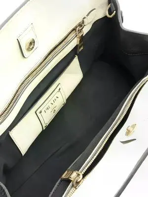Prada Canvas Saffiano Leather Top Handle Handbag - Black