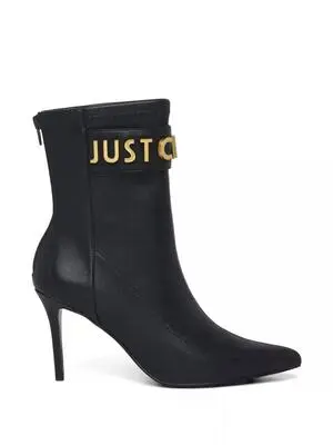Just Cavalli Pointed Toe High Heel Boots With Logo Detail - Black