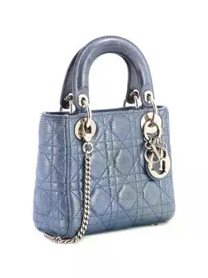 Dior Lady Dior Chain Bag Cannage Quilt Iridescent Leather Mini Satchel Blue