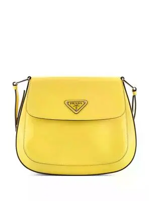 Prada Prada Cleo Flap Shoulder Bag Spazzolato Leather Small Hobo Bag Yellow