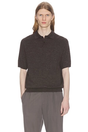 THE ROW Borges Short Sleeve Knit Polo Shirt - Chocolate