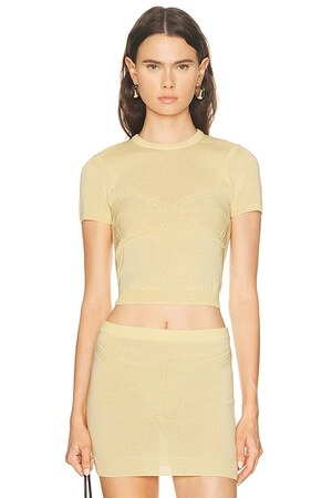JEAN PAUL GAULTIER Short Sleeve Trompe L'oeil Knit Top - Vanilla