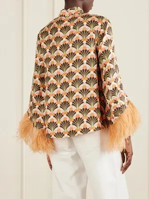La DoubleJ Make An Exit Feather-trimmed Top - Orange