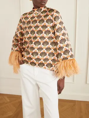 La DoubleJ Make An Exit Feather-trimmed Top - Orange