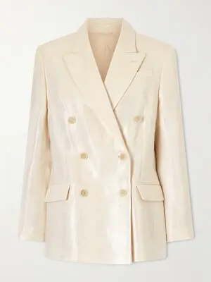 Brunello Cucinelli Double-breasted Metallic Linen-twill Blazer - White