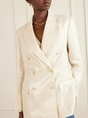 Brunello Cucinelli Double-breasted Metallic Linen-twill Blazer
