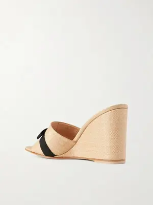 GIANVITO ROSSI 85 Grosgrain-trimmed Raffia Wedge Mules