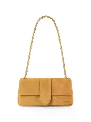 Jacquemus Soft Suede Shoulder Bag With Metal Chain - Neutrals