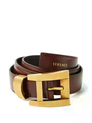 Versace Geometric Buckle Calf Leather Belt - Brown