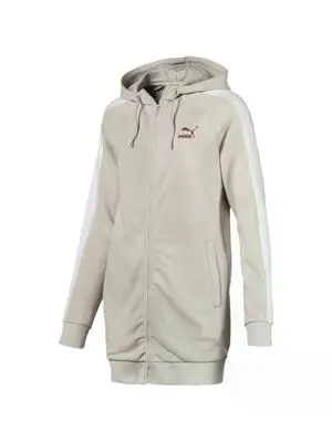 PUMA T7 Zip-up Hoodie With Striped Sleeves - Neutrals