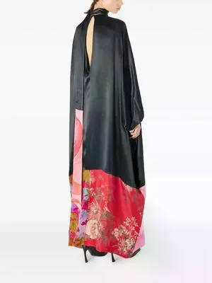 MARINE SERRE Long Sleeve Silk Dress With Scarf Detail - Black