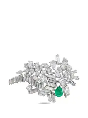 LB EXCLUSIVE Diamond And Emerald Brooch - Silver