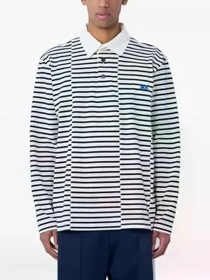 WALES BONNER Striped Long-sleeve Polo Shirt - Neutrals