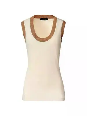 Fabiana Filippi Sleeveless Ribbed Trim Scoop Neck Top - Neutrals