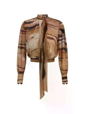 Elisabetta Franchi Chiffon Tiger Print Tie-neck Blouse - Neutrals