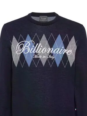 BILLIONAIRE Argyle Round-neck Jumper - Blue