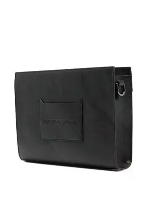 Emporio Armani Leather Messenger Bag With Logo Plaque