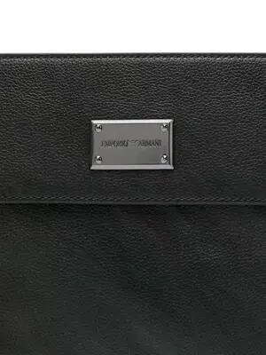 Emporio Armani Leather Messenger Bag With Logo Plaque
