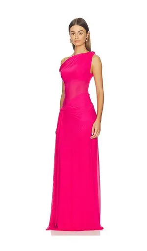 Misha Collection Sisal Mesh One-shoulder Gown - Fuchsia