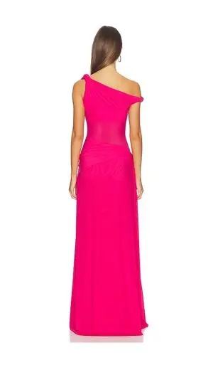 Misha Collection Sisal Mesh One-shoulder Gown - Fuchsia