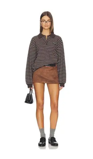 ROTATE BY BIRGER CHRISTENSEN Pique Long Sleeve Polo - Brown