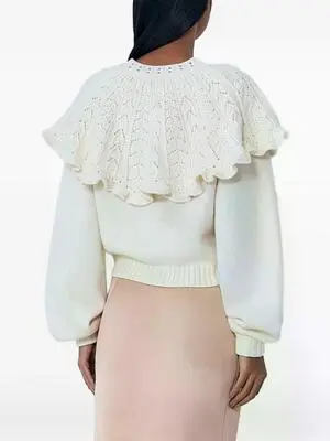 Chloé Cable Knit Ruffled Collar Cardigan