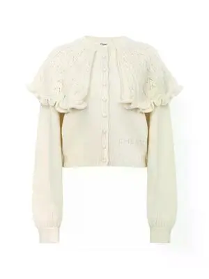 Chloé Cable Knit Ruffled Collar Cardigan