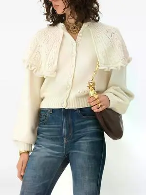 Chloé Cable Knit Ruffled Collar Cardigan