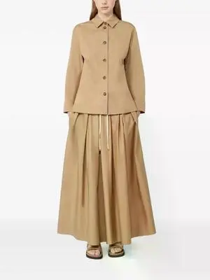 Max Mara S Max Mara Pleated Cotton Drawstring Skirt Neutrals