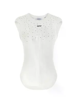 Off-White Embellished Ribbed Tank Top - White
