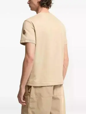 Moncler Leather-trim Cotton T-shirt - Neutrals