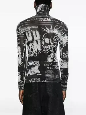 LỰU ĐẠN Skull Print Long Sleeve Mesh Top