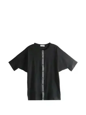 Yohji Yamamoto Contrast-trim Button-up T-shirt - Black
