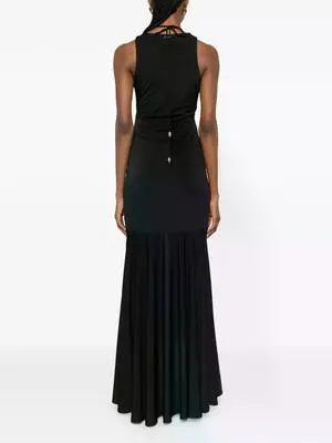 Just Cavalli Sleeveless V-neck Ruched Asymmetrical Hem Maxi Dress