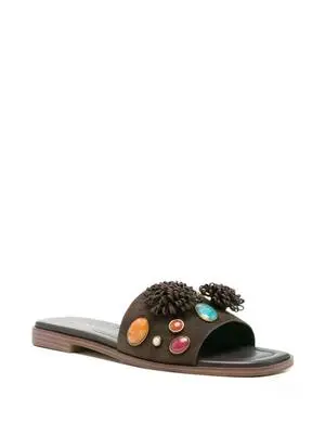 TWINSET Embellished Pompom Sandals - Brown