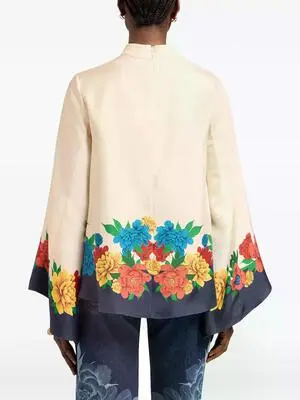 La DoubleJ High-neck Floral Print Blouse With Cape Effect - Neutrals