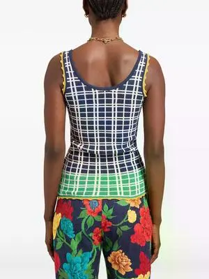 La DoubleJ Check Ribbed Knit Top With Scalloped Trim