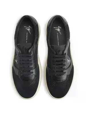 GIUSEPPE ZANOTTI Lace-up Suede And Leather Panel Sneakers - Black